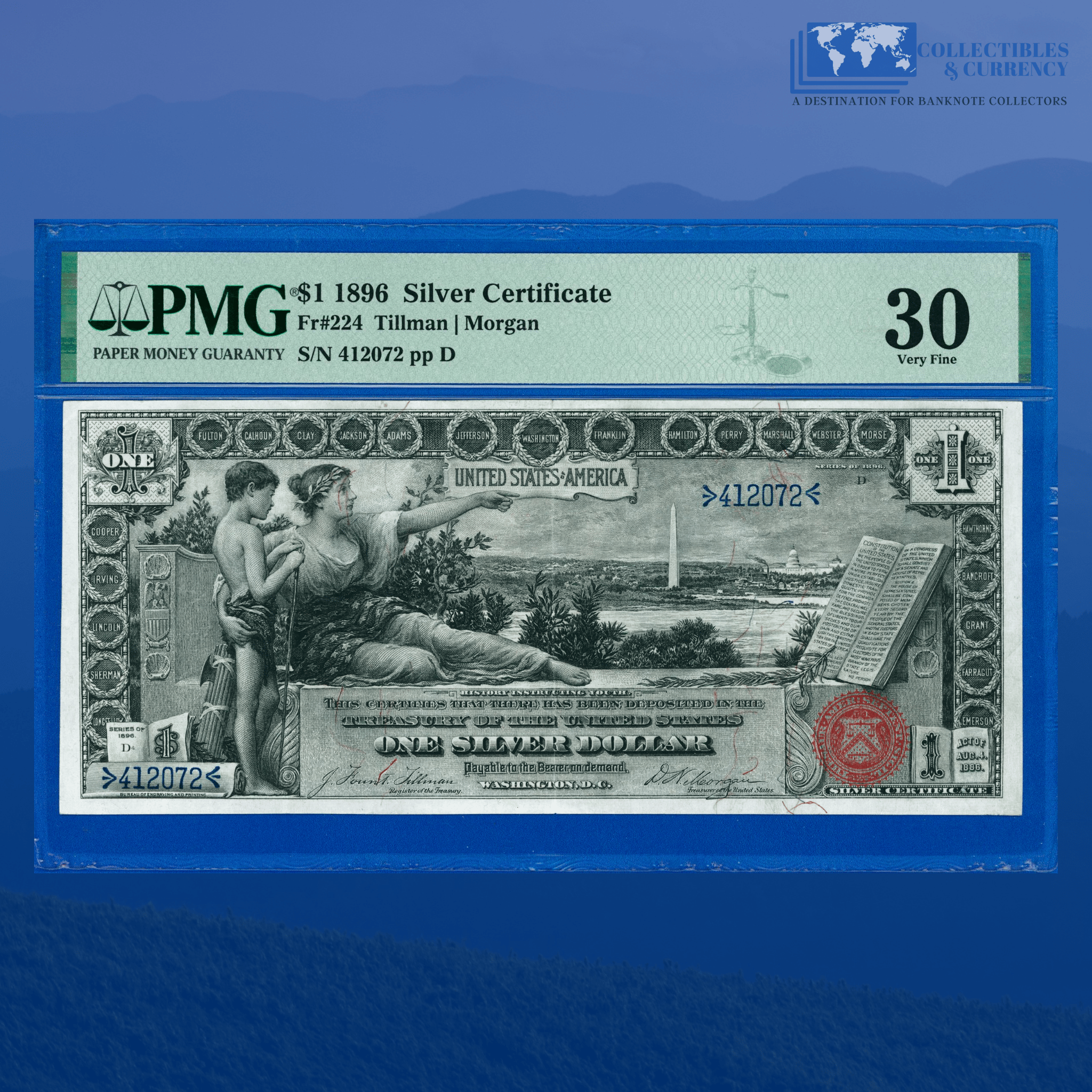 Fr.224 1896 $1 One Dollar Silver Certificate "EDUCATIONAL NOTE", PMG 3