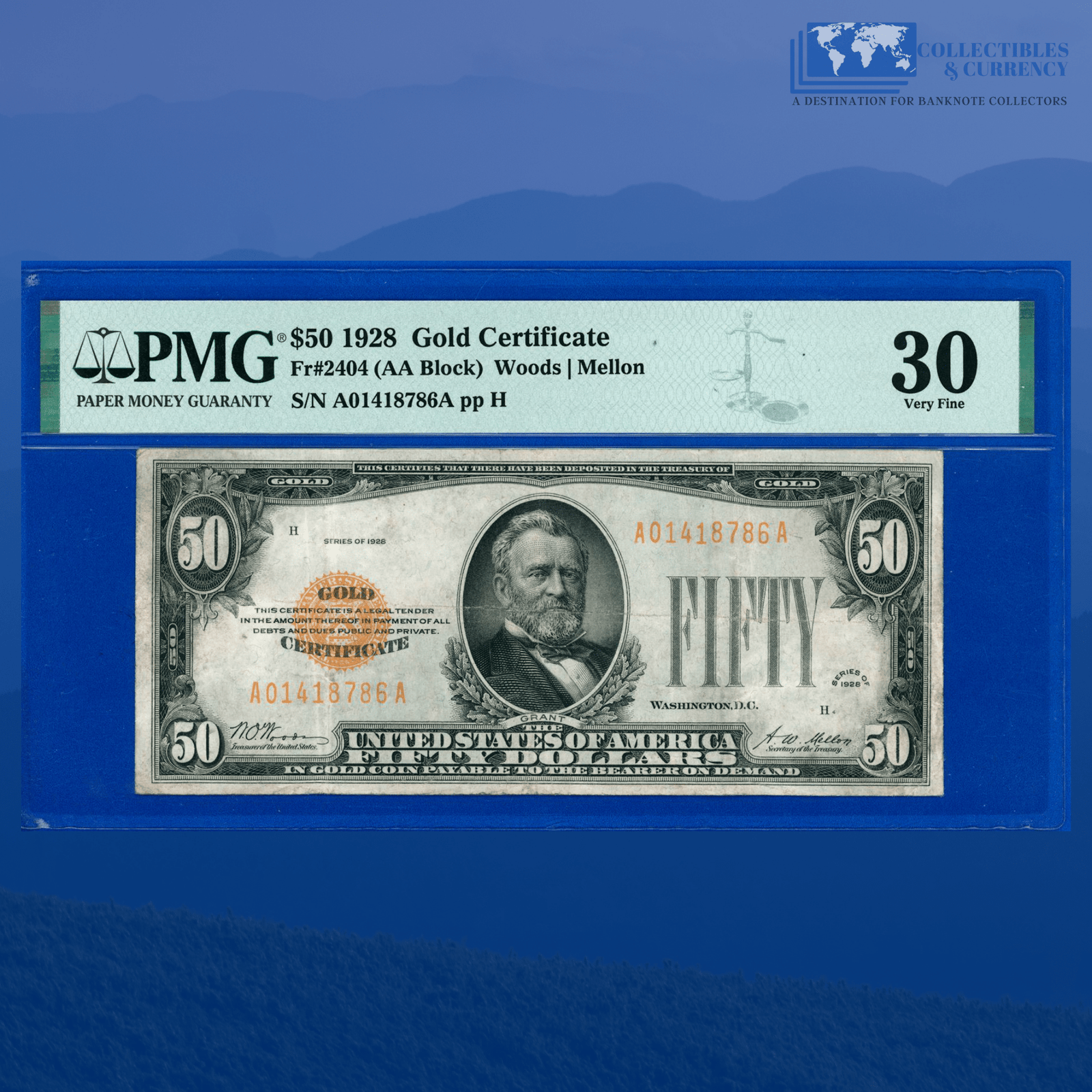 Fr.2404 1928 $50 Fifty Dollars Gold Certificate, PMG 30